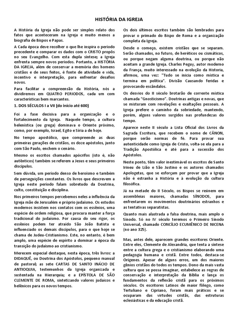 História Da Igreja Pdf Igreja Católica Papa
