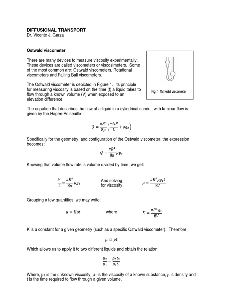 Ostwald Viscometer: Principle and Formula | PDF