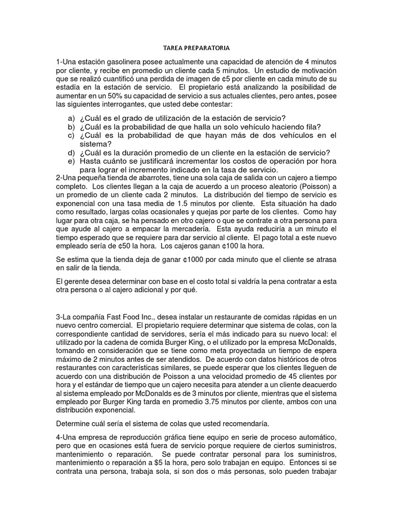 Tarea Preparatoria 3er Parcial Io2 PDF | PDF | Estación de servicio | Mc Donald's