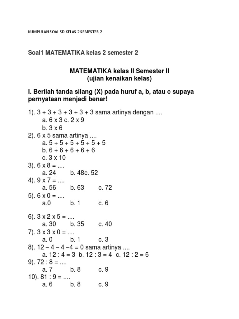 Soal Matematika Kelas 2 Semester 2 | PDF