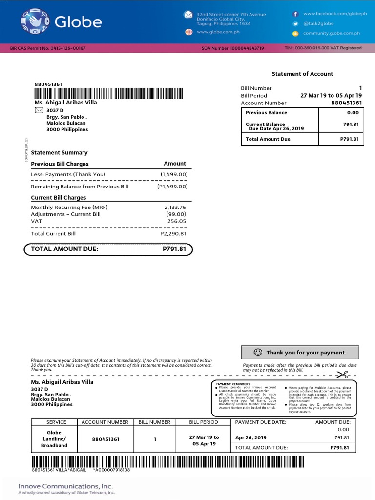Globe Bill | PDF | Credit Card | Annual Percentage Rate