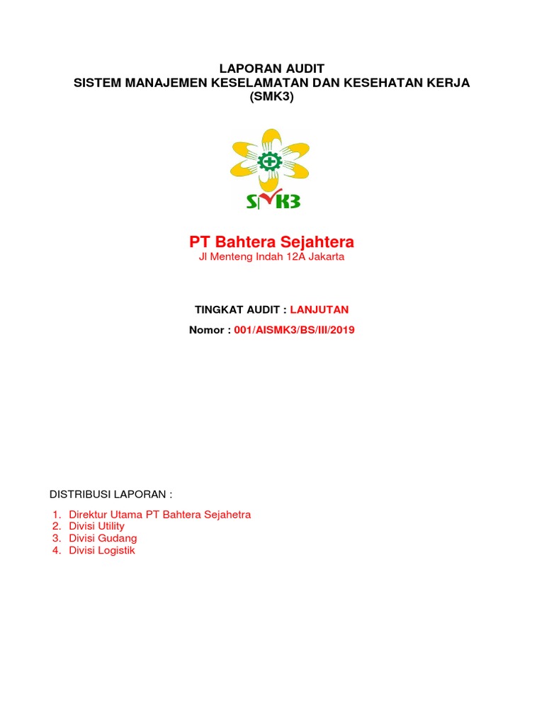 Contoh Laporan Audit SMK3 Internal | PDF