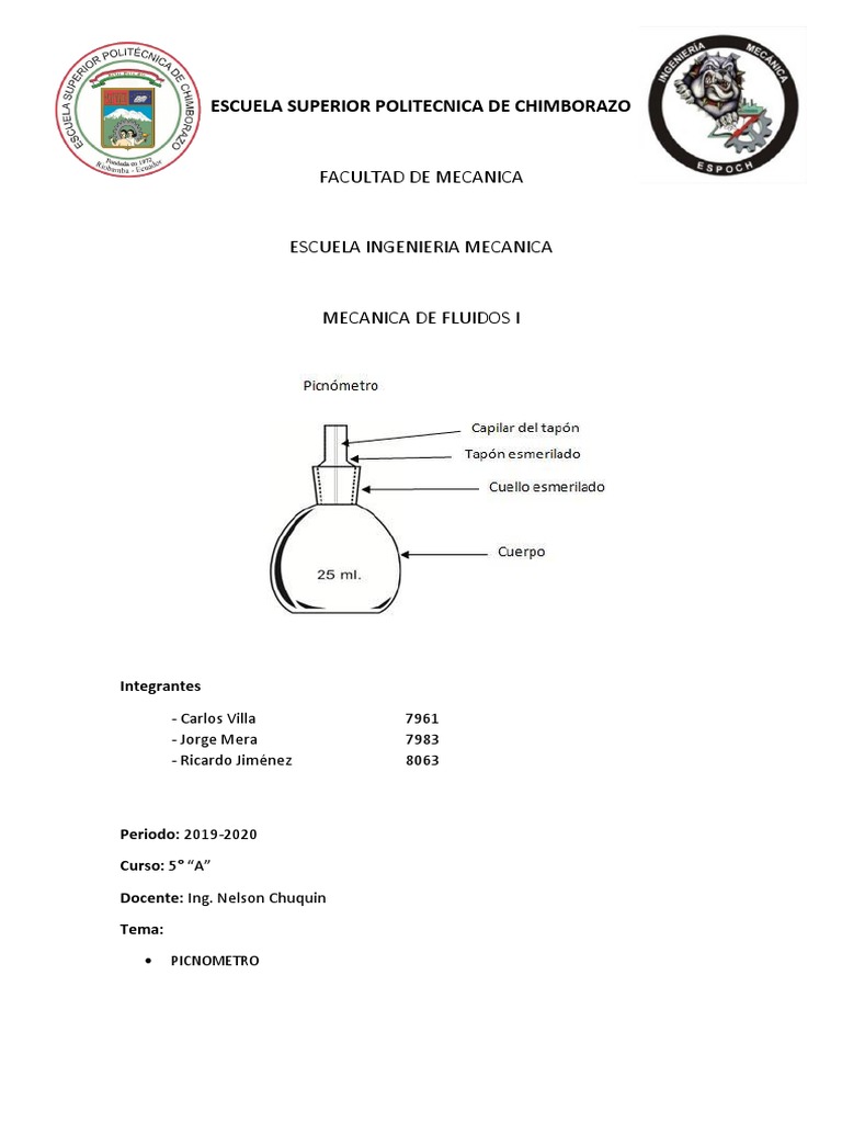 Picnometro | PDF | Densidad | Masa