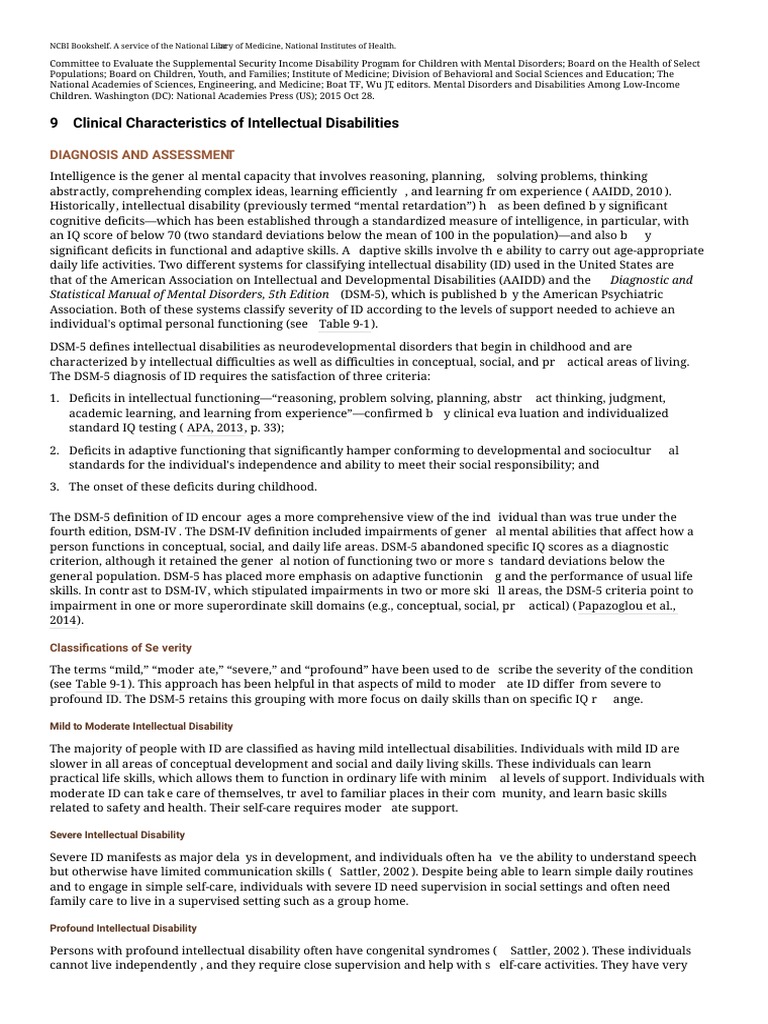 Clinical Characteristics of Intellectual Disabilities - Mental ...