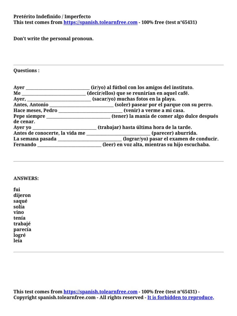 Pretérito Indefinido - Imperfecto Exercise 1 | PDF | Juegos y actividades