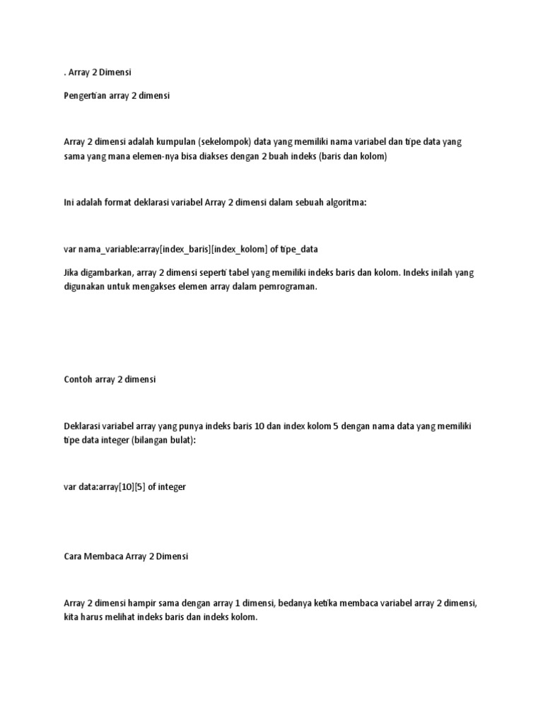 Panduan Lengkap Array 2 Dimensi | PDF | Sains & Matematika