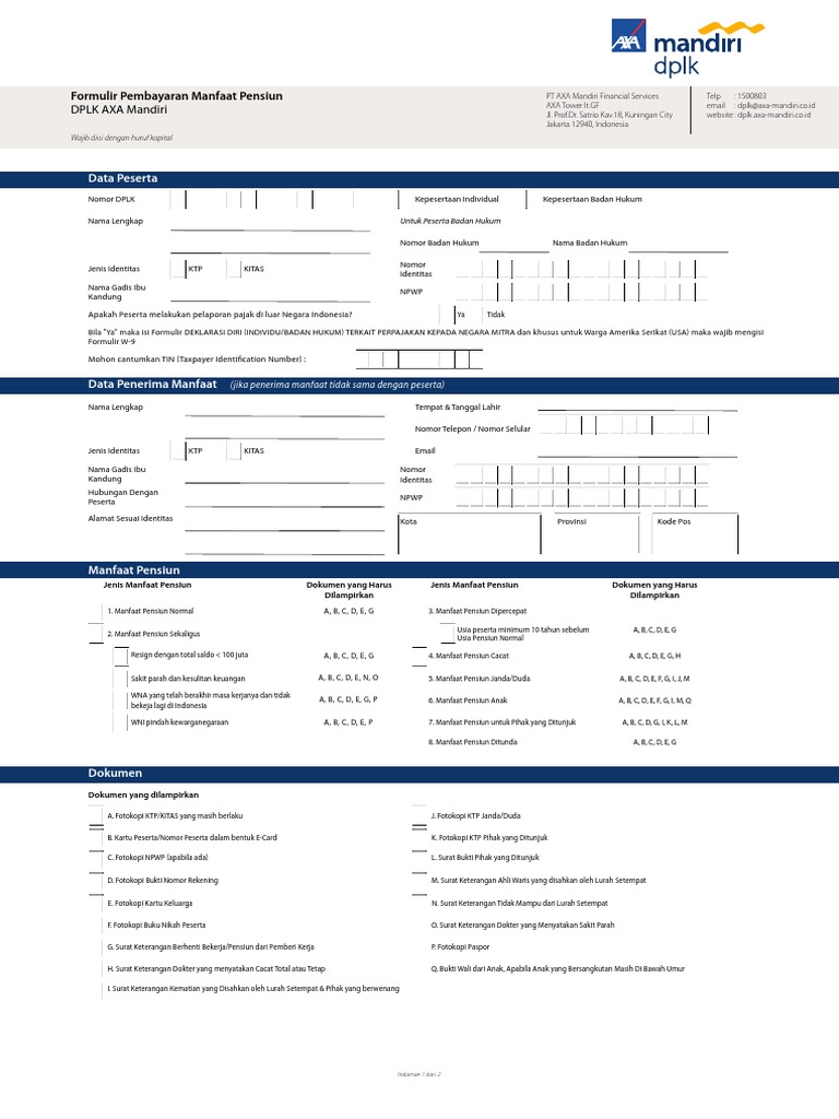 Form Pencairan DPLK Mandiri by AXA | PDF