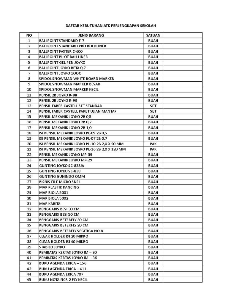 Daftar Atk Sekolah | PDF