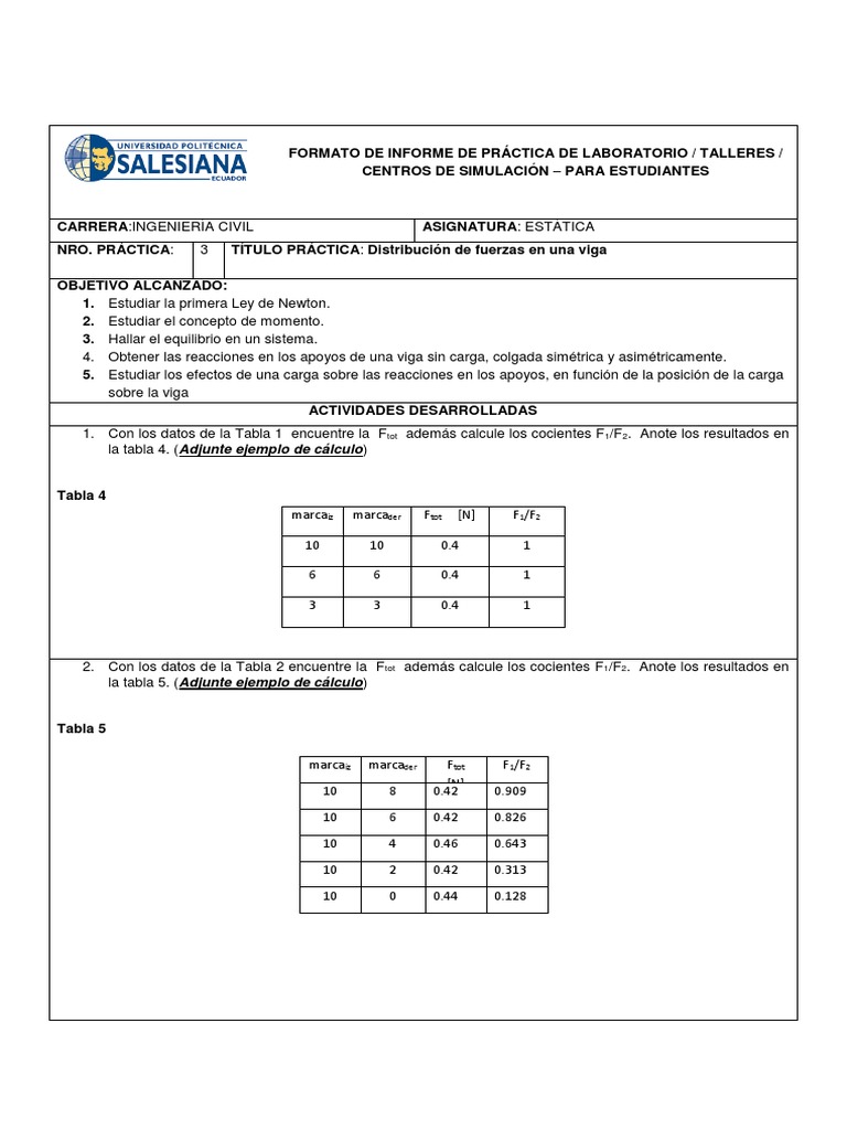 Lab 3 Estatica | PDF | Centro de masa | Masa