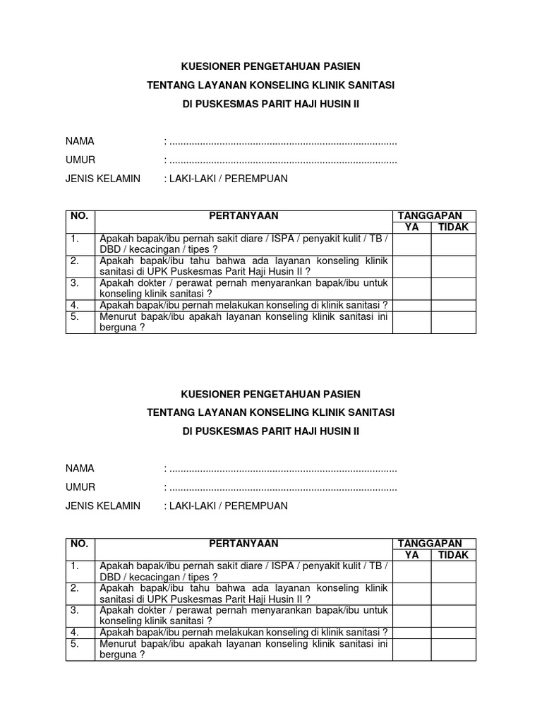 Rancangan Aktualisasi Kuesioner Pengetahuan Pasien | PDF
