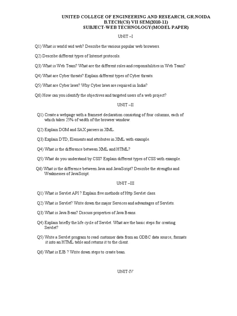 Model Paper | PDF | Java Servlet | Java Server Pages