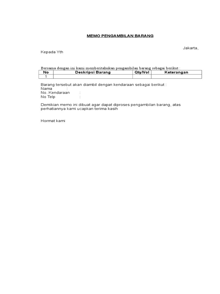 Memo Ambil Barang | PDF
