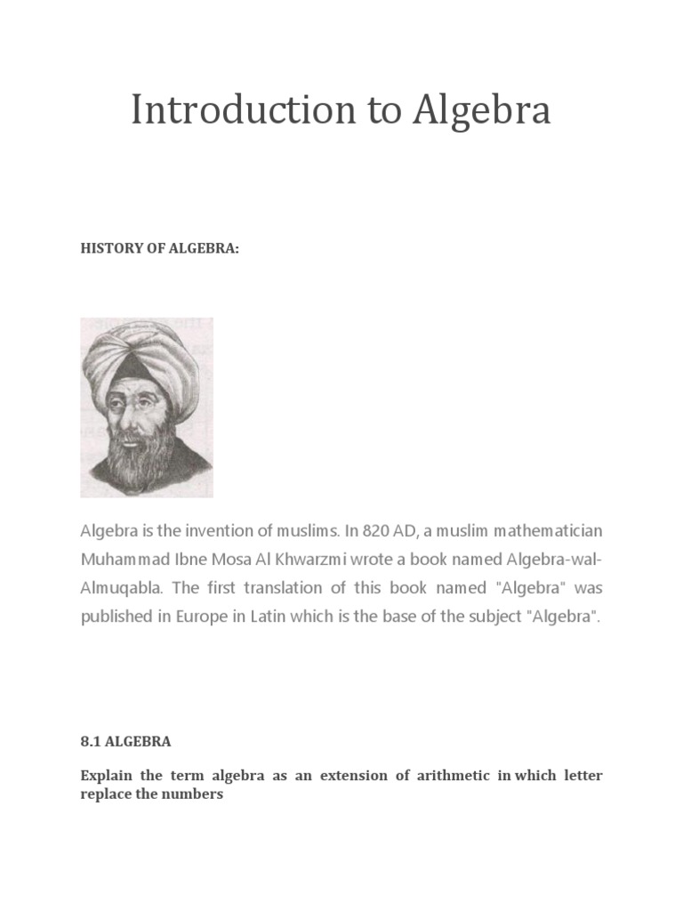 Introduction To Algebra | PDF | Variable (Mathematics) | Algebra