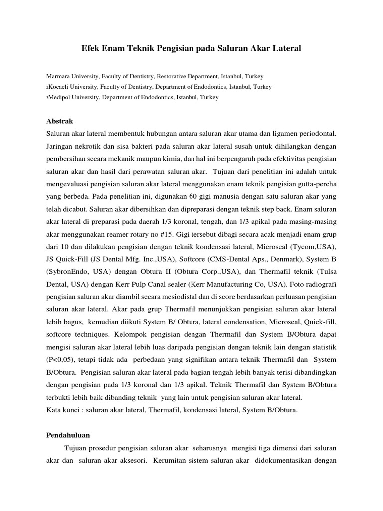 Efek Enam Teknik Pengisian Pada Saluran Akar Lateral | PDF | Griya ...