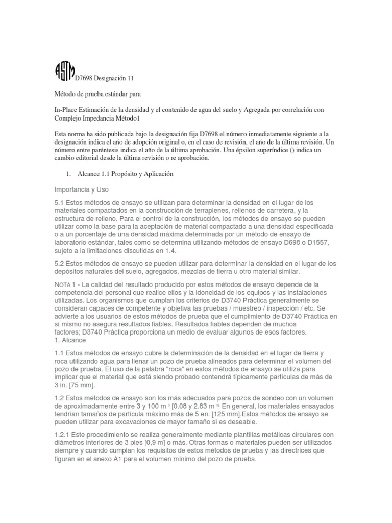 ASTM D7698 11método de Prueba Estándar para In-Place Estimación de La ...