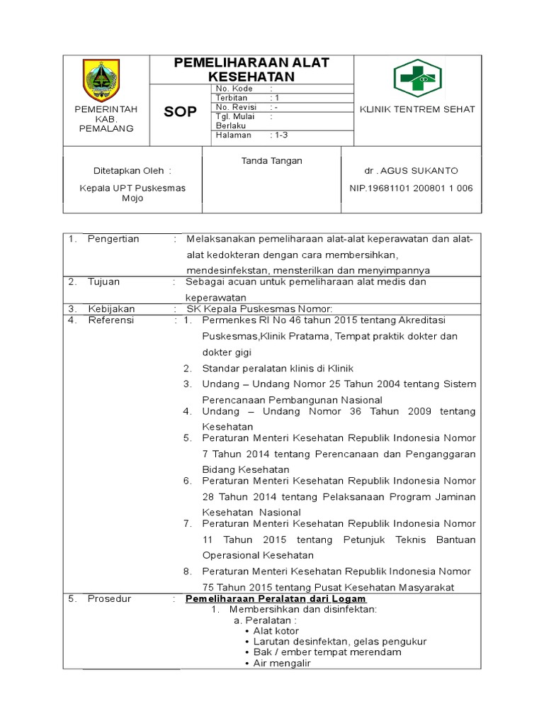 Sop Pemeliharaan Alat Kesehatan Pdf