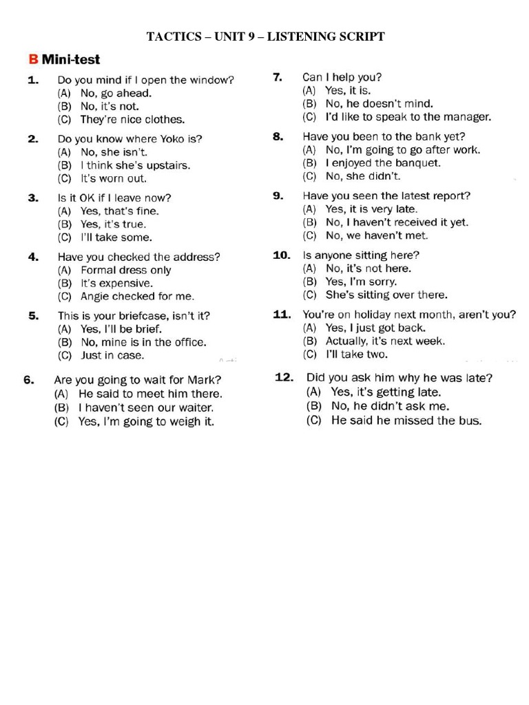 Tactics - Unit 9 - Listening Script | PDF