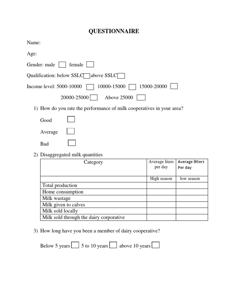 Questionnaire | Download Free PDF | Dairy Cattle | Dairy