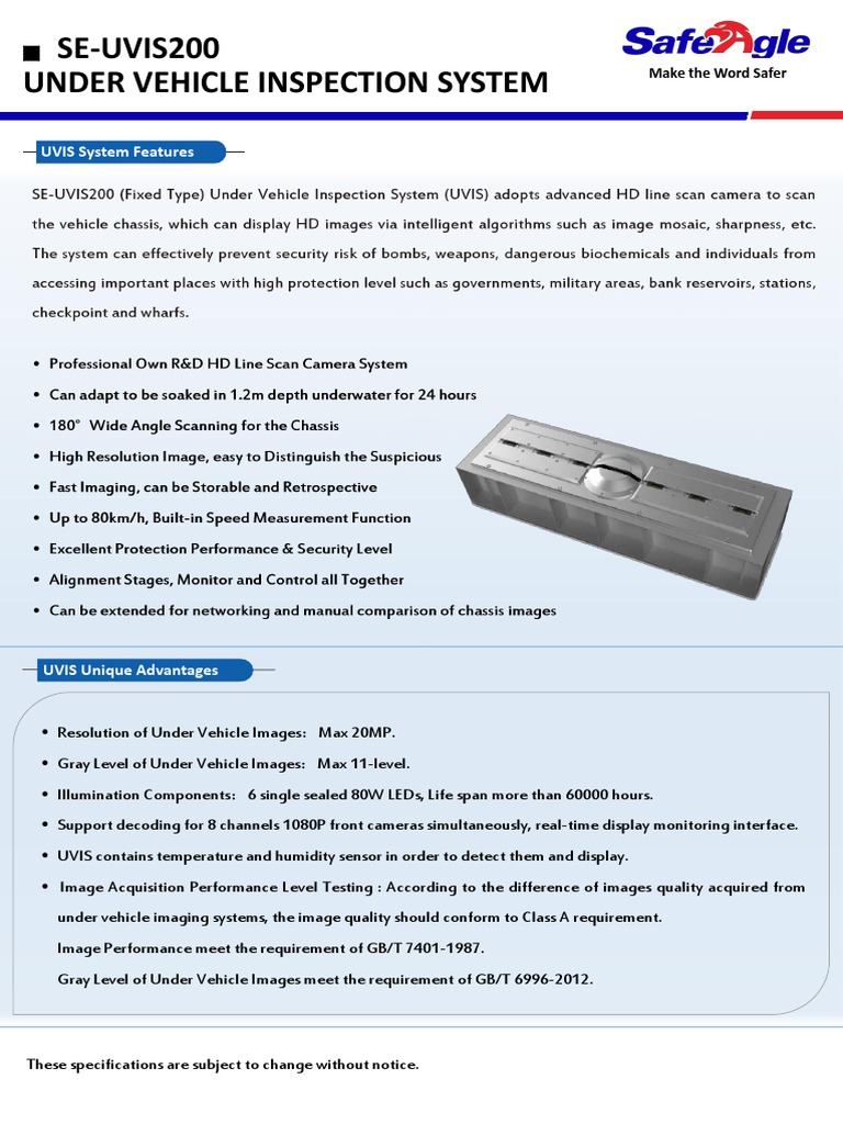UVIS200 Under Vehicle Inspection System | PDF | Sensor | Image Scanner