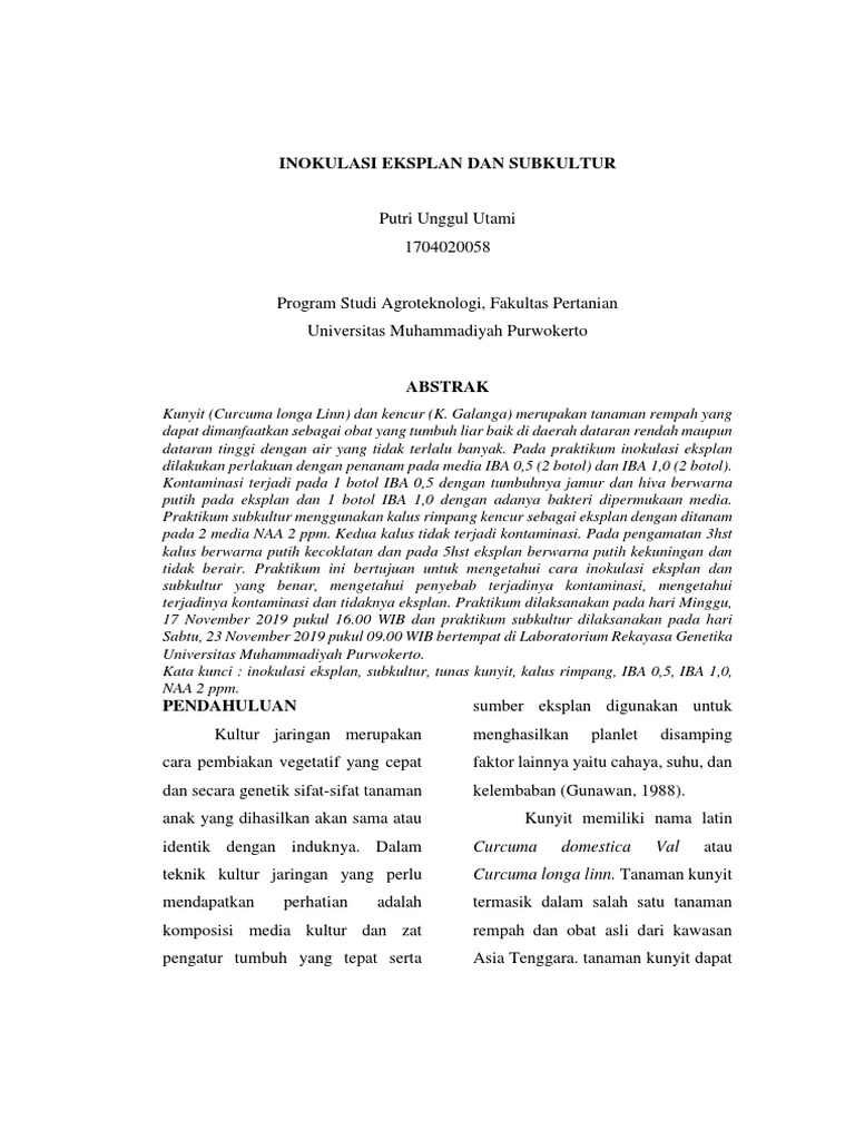 Inokulasi Eksplan Dan Subkultur | PDF | Teknologi & Rekayasa