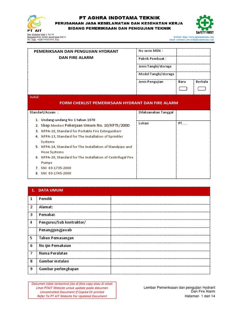 Form Cheklist Inspeksi Hydrant Fire Alarm | PDF