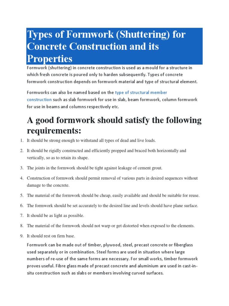 Types of Concrete Formwork Based on Structural Element | PDF | Beam ...