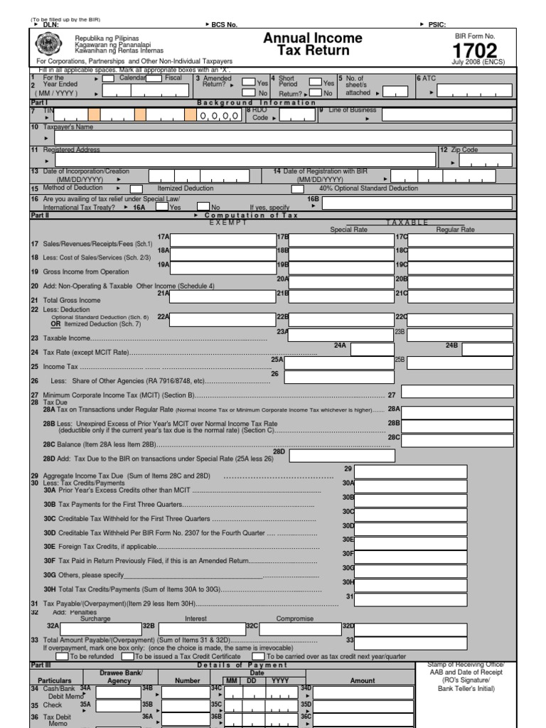 BIR Form 1702: Corporate Tax Return | PDF | Tax Deduction | Corporate Tax