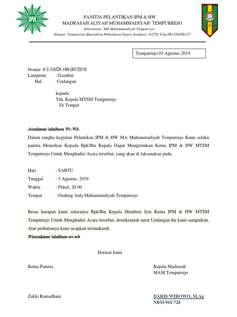 Undangan Pelantikan IPM & HW | PDF
