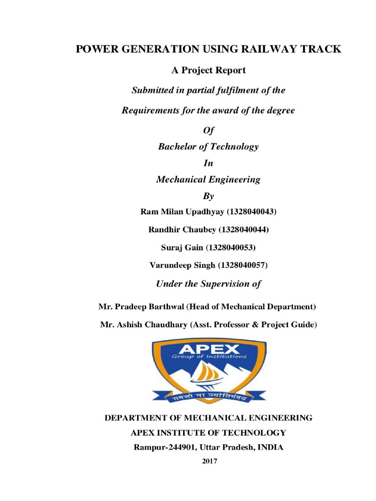 Power Generation by Using Railway Trackfinal Year Project | PDF