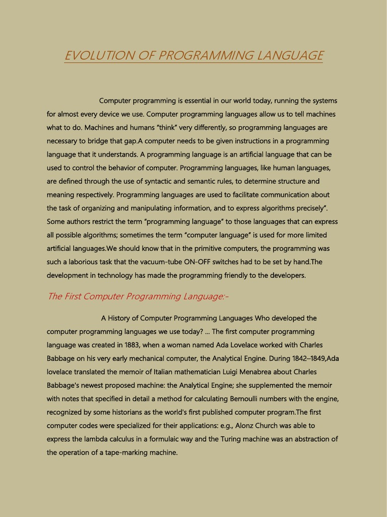 Evolution of Programming Language | PDF | Programming Language ...