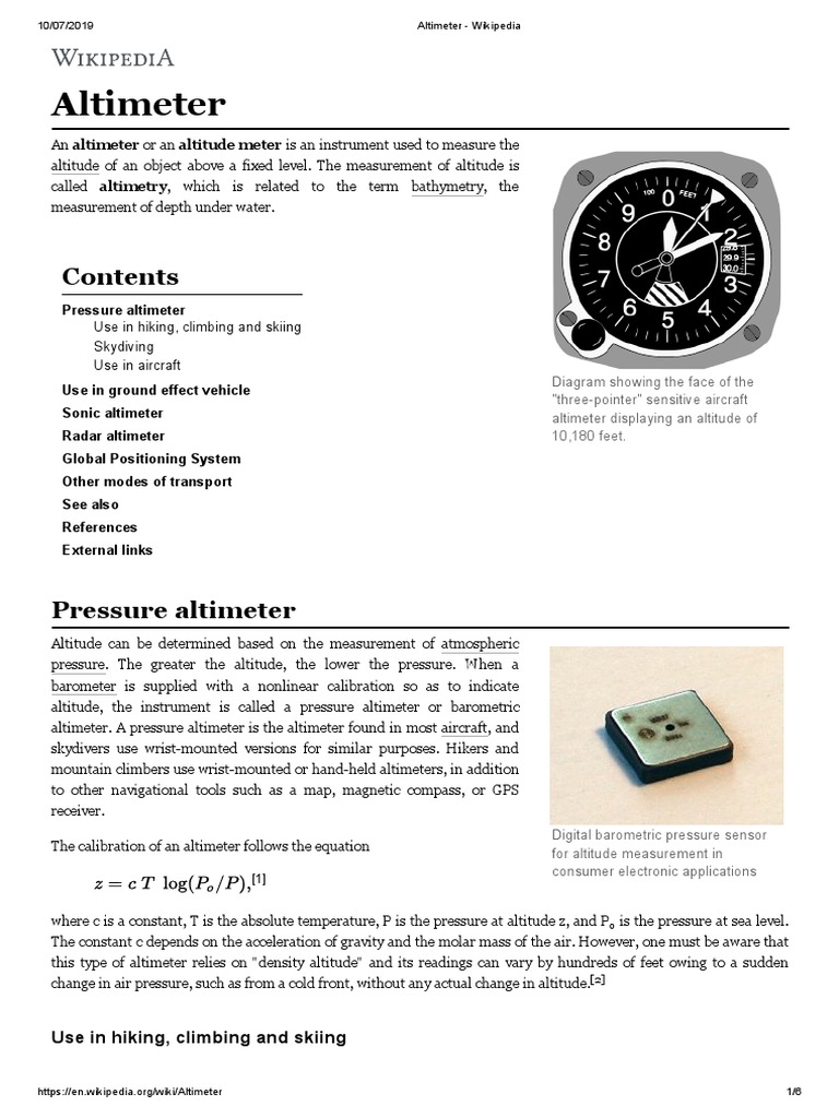 Altimeter - Wikipedia | PDF | Altimeter | Measuring Instrument