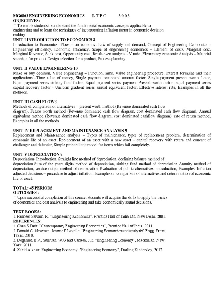 Mg6863 Engineering Economics Syllabus | PDF | Economics | Interest