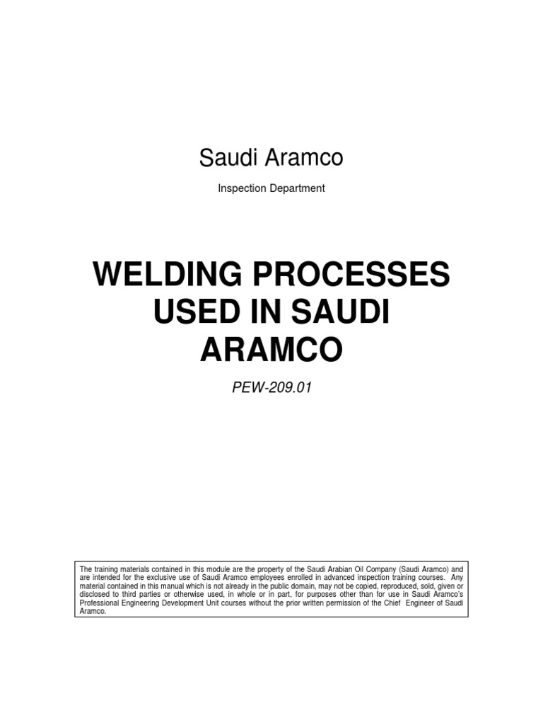 Welding Processes Used in Saudi Aramco | PDF | Welding | Construction