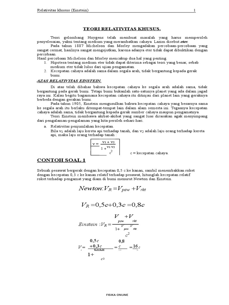 Teori Relativitas Khusus. | PDF