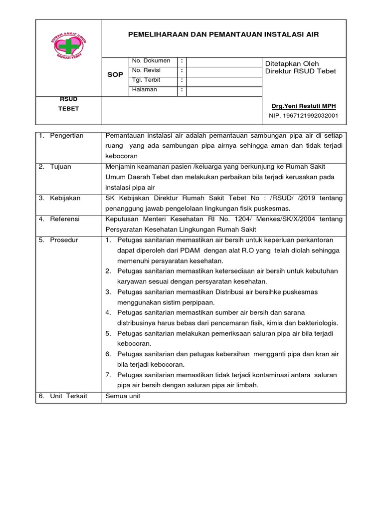 8 5 1 2 Sop Pemeliharaan Dan Pemantauan Instalasi Air | PDF