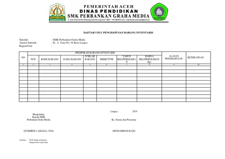 Formulir Penghapusan Barang Inventaris | PDF