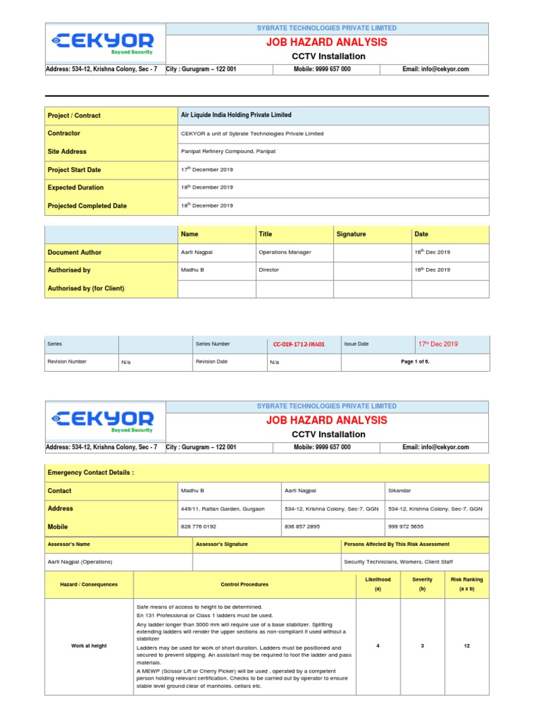 CCTV-Installation - Risk Assessment | PDF | Personal Protective ...