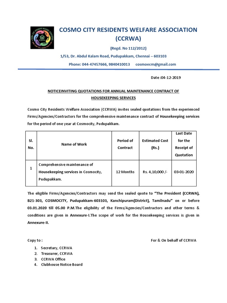 TENDER NOTICE - HouseKeeping | PDF | Housekeeping | Government Information
