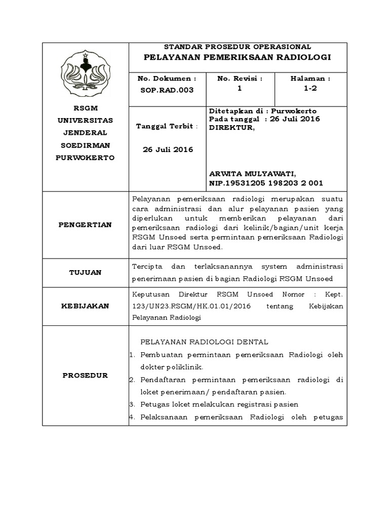 Pelayanan Radiologi SOP | PDF