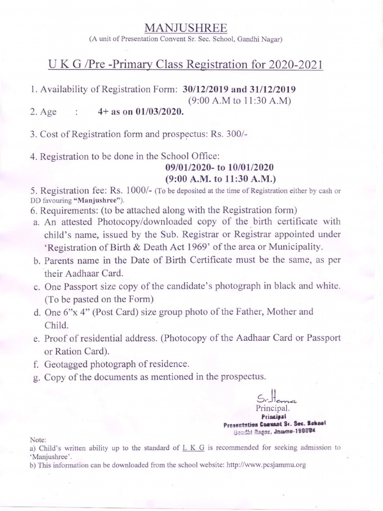 UKG Class Registration For Session 2020-21 | PDF