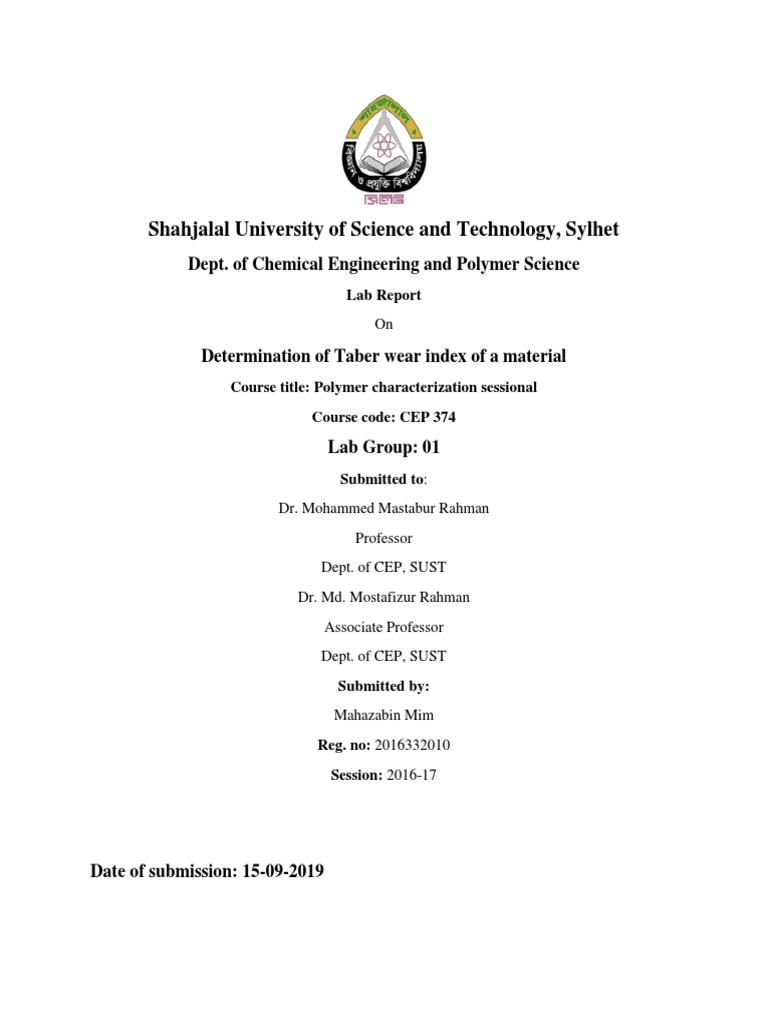 Exp-03 Taber Wear Index | PDF | Wear | Weight