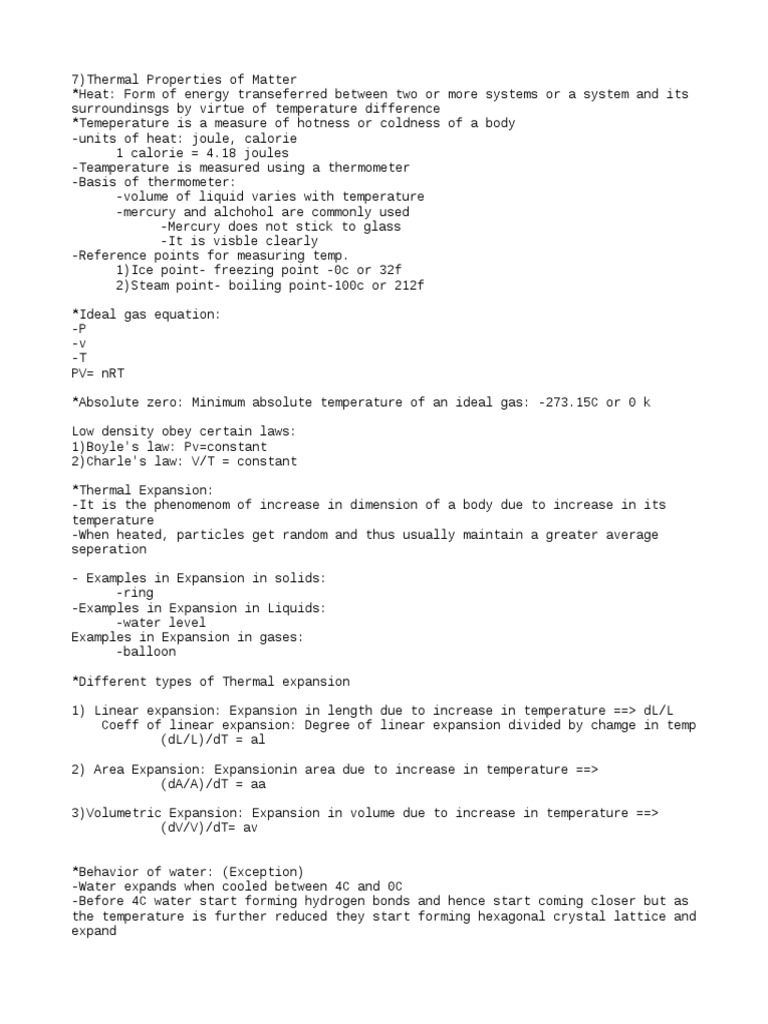 Thermal Properties of Matter Explained | PDF | Thermal Expansion | Heat Transfer
