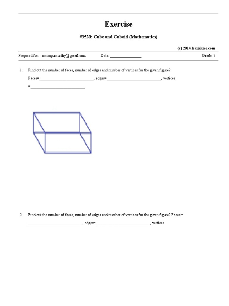 Exercise - Cube and Cuboid | PDF | Vertex (Geometry) | Classical Geometry