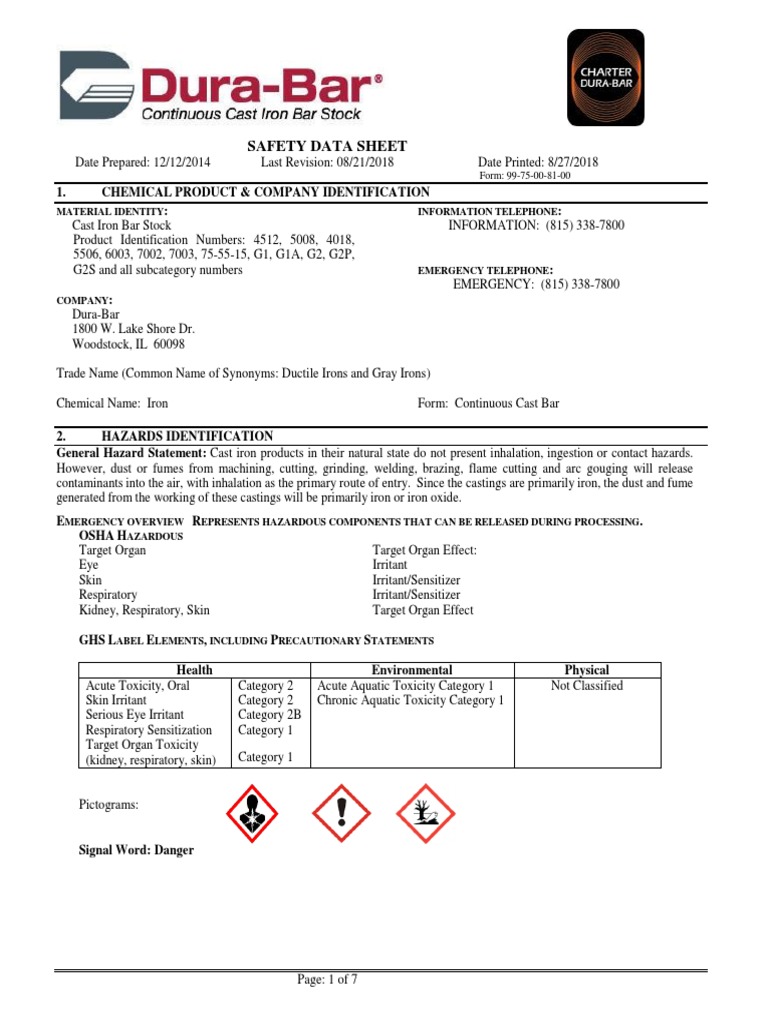 Sds For Gray Cast | PDF | Resource Conservation And Recovery Act ...