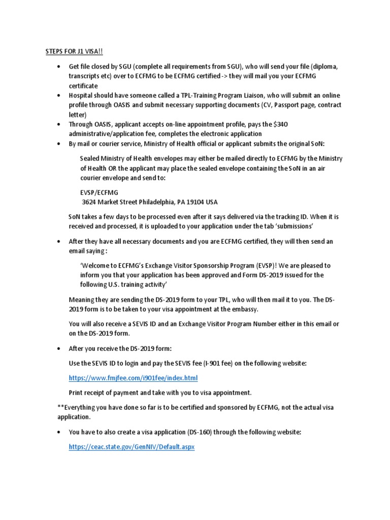 J1 Visa Steps | PDF | Travel Visa | Business