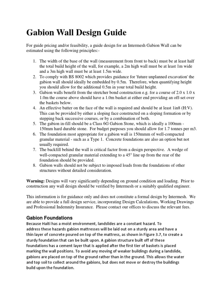 Gabion Wall Design Guide | PDF | Foundation (Engineering) | Wall