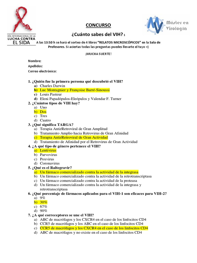 Concurso sobre VIH: 10 preguntas para ganar libro | PDF | VIH | Manejo del VIH / SIDA