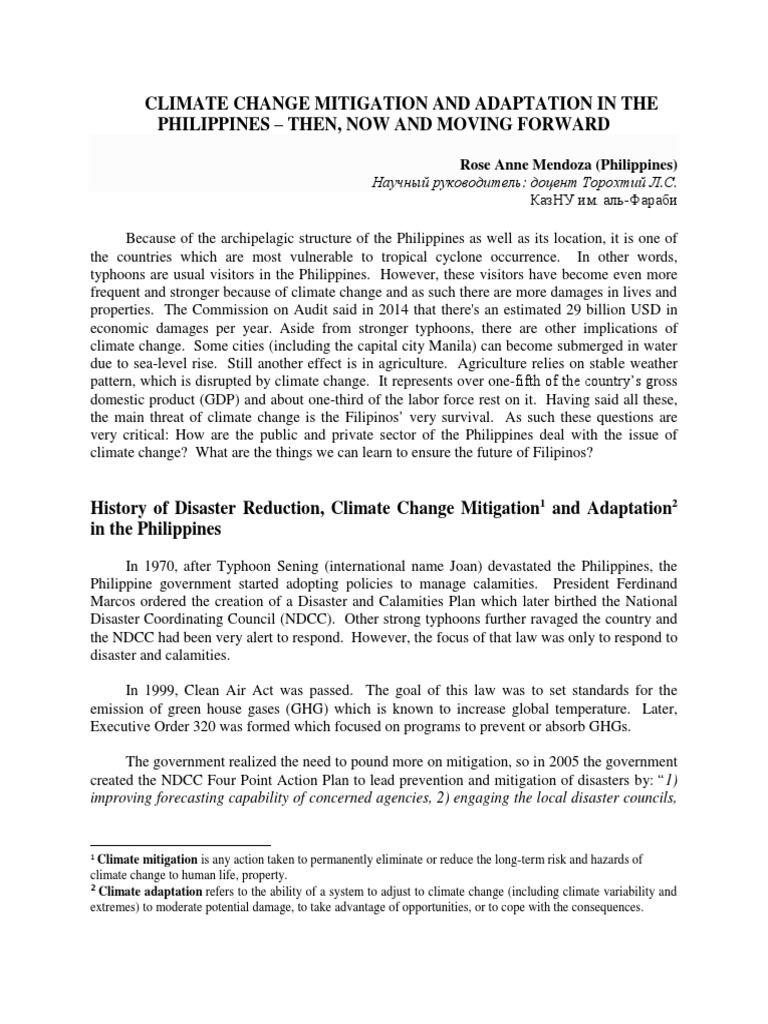 Climate Change Mitigation and Adaptation in The Philippines - Then, Now ...