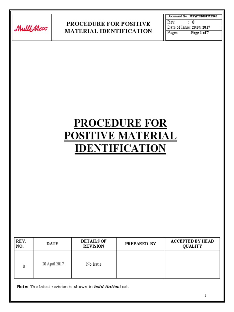 Pmi Procedure | PDF | Welding | Construction