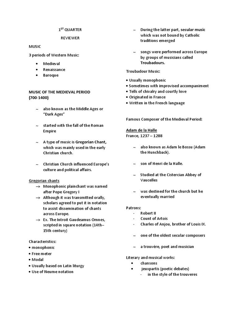 Grade 9 Music Quarter 1 Reviewer | PDF | Baroque Music | Johann ...